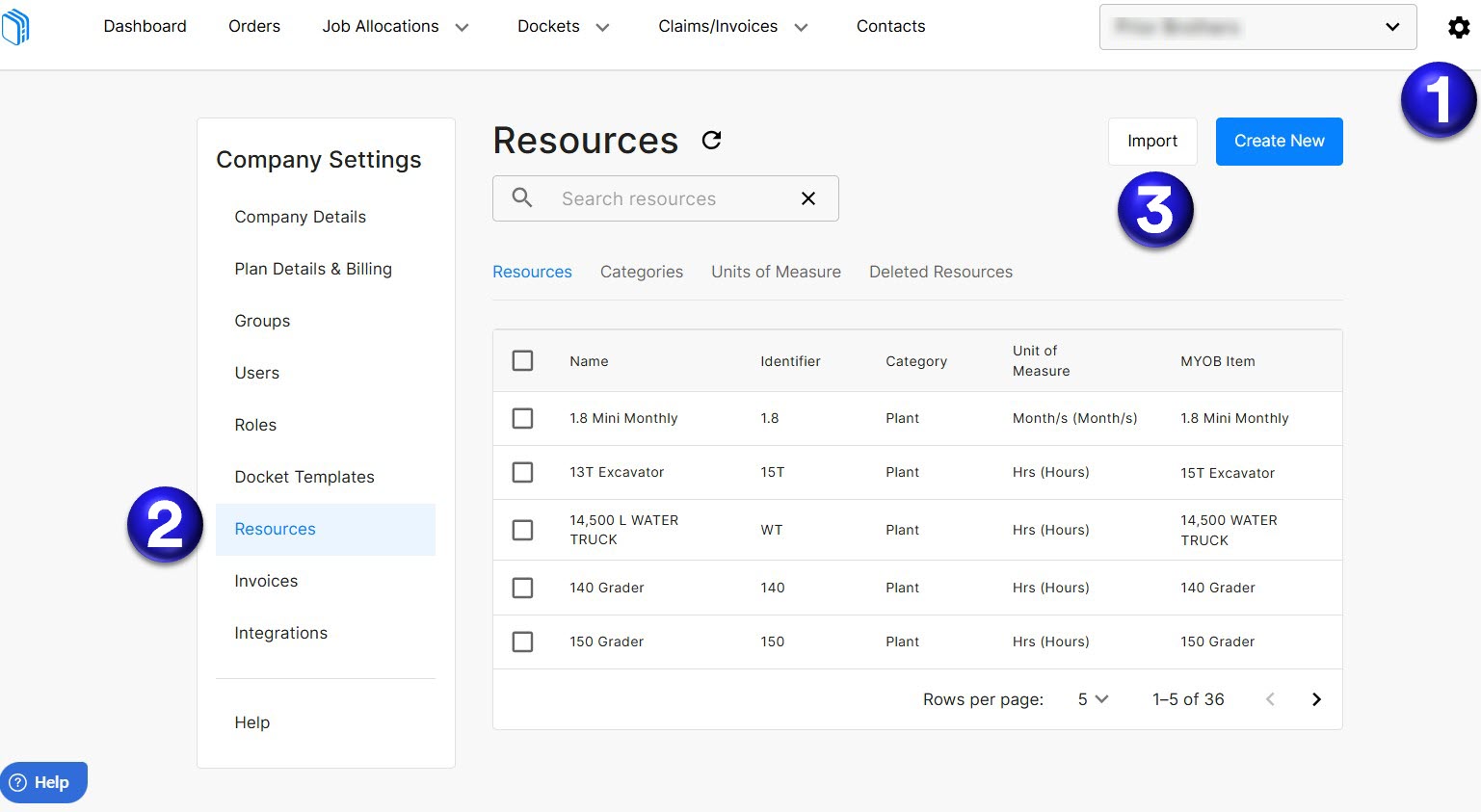Import MYOB Resources